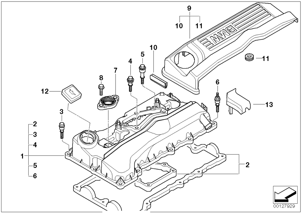 BMW Cylinder Head Cover Complete with Gasket and Screws 11127568581 ...